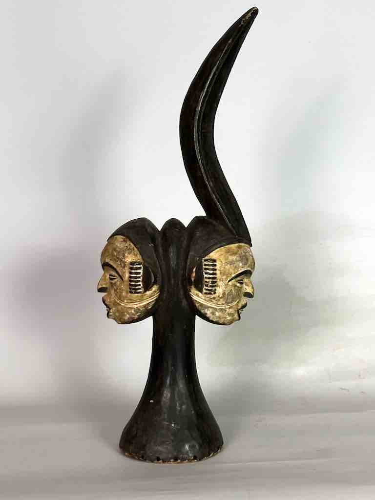 Vintage Igbo Janus Heads Dance Crest Statue | 24" - Nigeria — Niger Bend