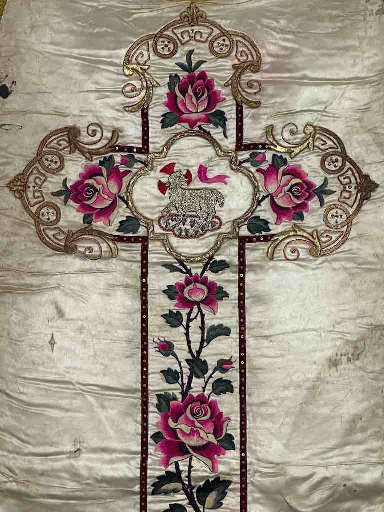 Antique Vietnamese Catholic Lamb of God Cross Design Chasuble Authenti ...