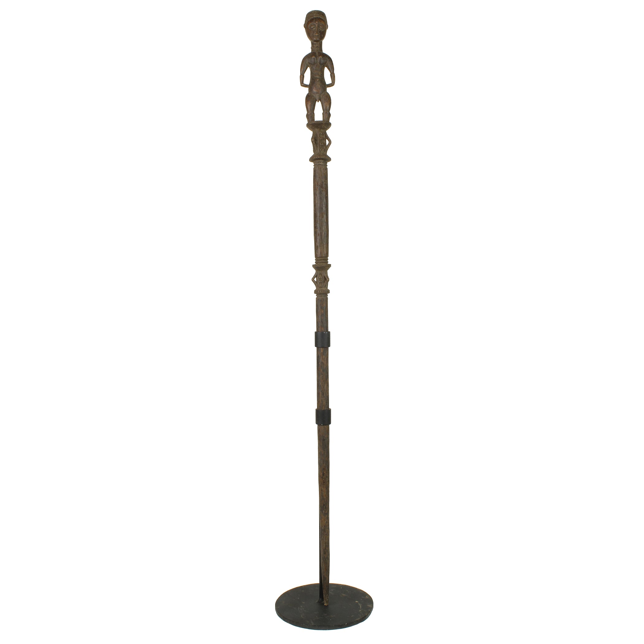Vintage Baule Male & Stool Staff with Stand | 31.5" — Niger Bend